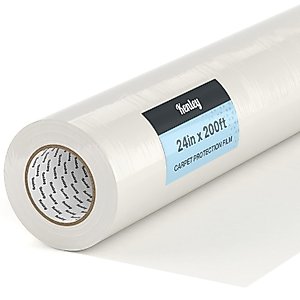 Kenley Carpet Protection Film - Self Adhesive Plastic Carpet Protector Film - Heavy Duty Shield Covering for Stairs Floor Runner Surface - Puncture & Water Resistant Sticky Protection Roll (24"x200')