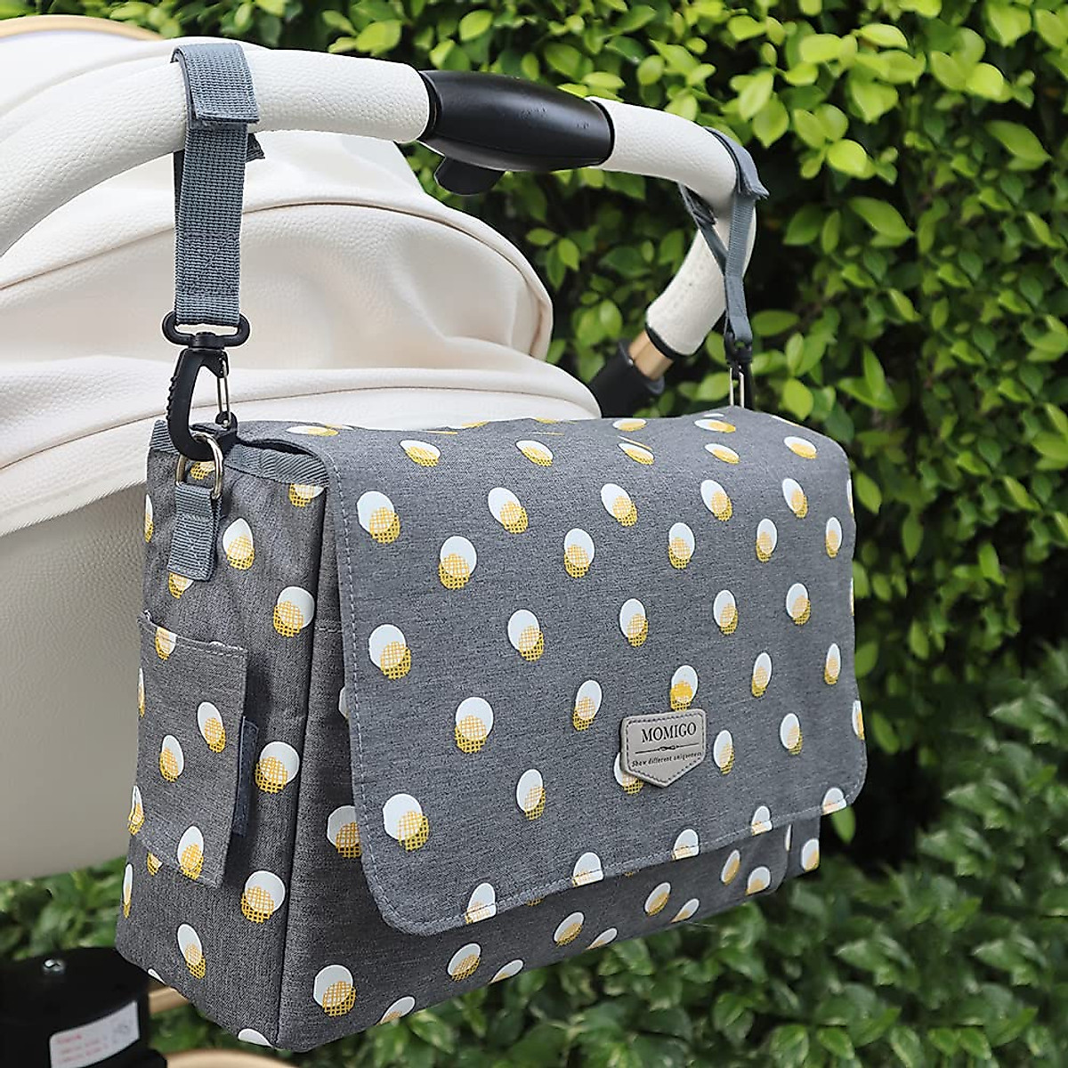 MOMIGO Baby Diaper Caddy Bag - Large Capacity Diaper Caddy Tote Bag Baby Stroller Bag Nursery Storage Bin for Diapers, Wipes & Toys Diaper Bag for Outdoor (Dots)