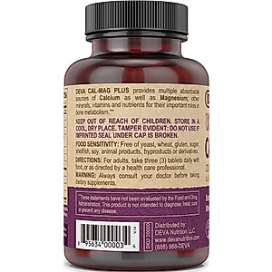 DEVA Vegan Calcium Magnesium Supplement Plus, Zinc, Vitamin C, Vitamin D, Vitamin K, Boron, Sugar Free & Gluten Free, 90-Tablets, 2-Pack