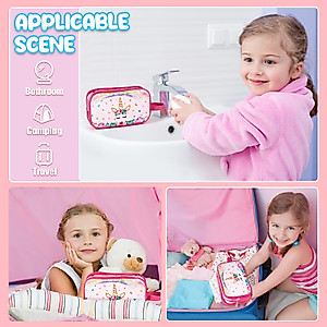 WAWSAM Rainbow Pink Toiletry Bag - Travel Toiletry Bag for Kids Girls Christmas Birthday Gift Camping Toiletry Case Toiletries Makeup Cosmetic Pouch Pink Water-resistant Wash Bag Dopp Kit with Pocket