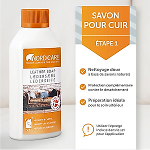 Nordicare Leather Cleaner Care Kit for Sofas, Cars, Furniture - Leather Cleaner for Sofas - Car Leather Cleaner, Leather Cleaner for Car Seats - with UV Protection - Made in Denmark 8.45 oz