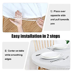 LUSHVIDA Round Waterproof Table Cover Elastic Tablecloth Vinyl Fitted Table Cover Elastic Edged Plastic Table Cover Fits Tables up to 36"-44" R Clear