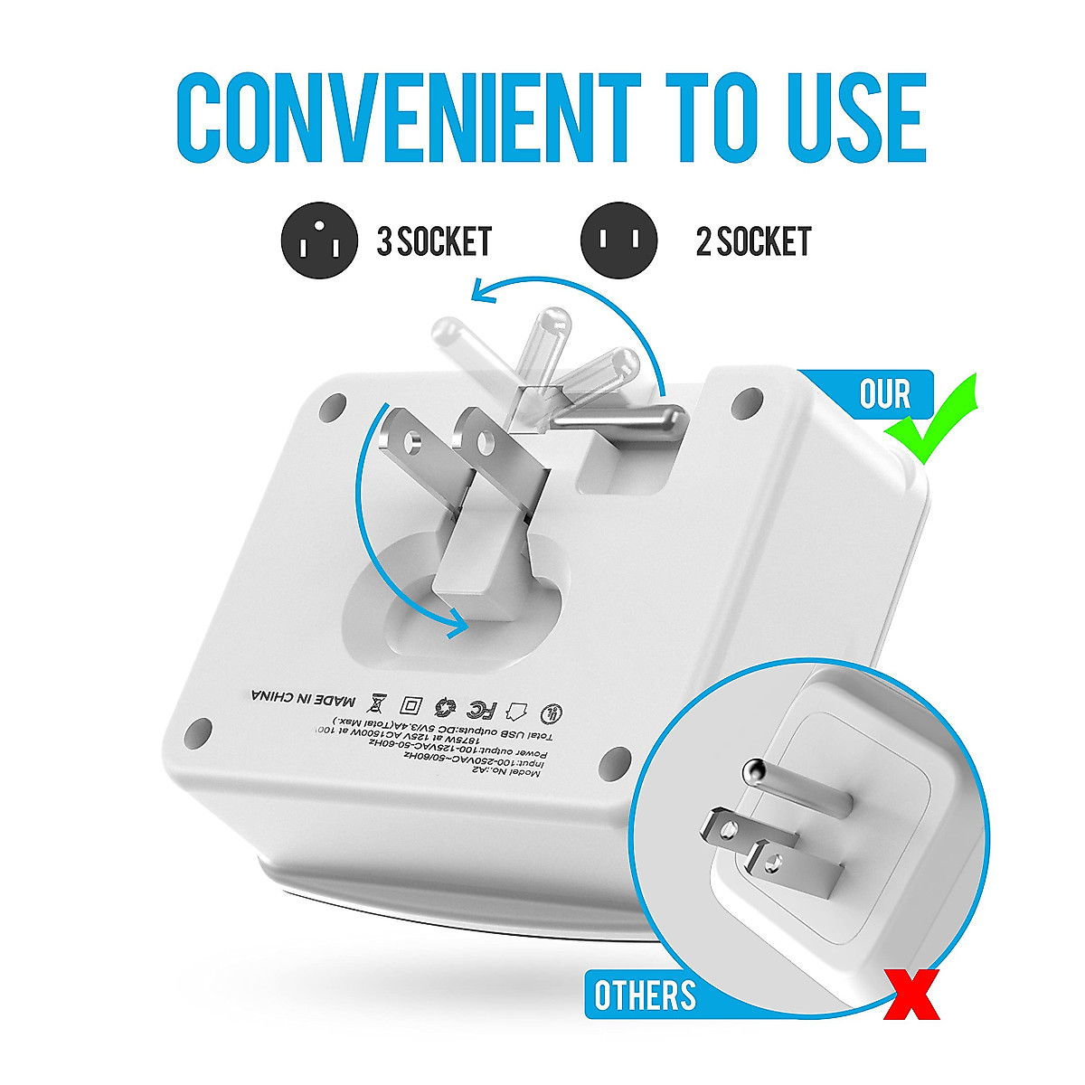 Cruise Power Strip Foldable Non Surge Protector with USB C Outlets 3.4A Total, Multi Plug Wall Socket, Cruise Essentials Accessories Must-Haves for Travel Ship, Home, Japan Applicable