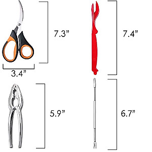 Artcome 10 Piece Seafood Tools Set - 2 Crab Crackers, 2 Lobster Shellers, 2 Crab Forks, 2 Seafood Scissors and 2 Storage Bag