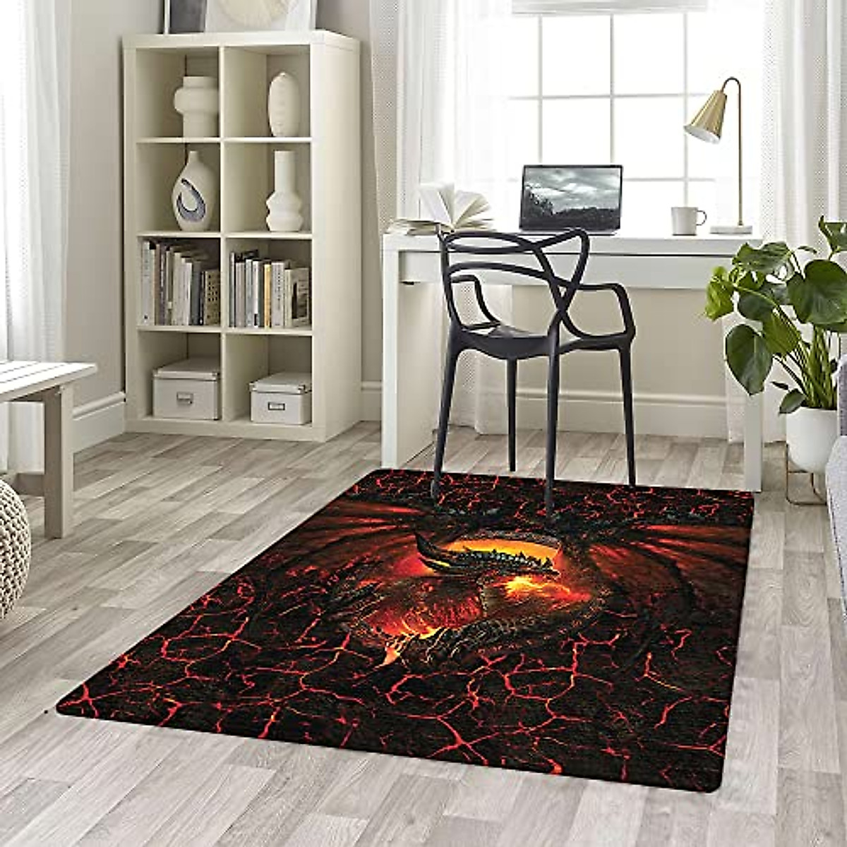 Personalized Red Lava Dragon Rug, Dragon Bathroom Rug 2x3 3x5 4x6 5x8 Area Rug, Dragon Kitchen Decor for Living Room Bedroom Anti-skid Playing Rug Carpet Floor Mat Kitchen Rug, Gifts for Dragon Lovers