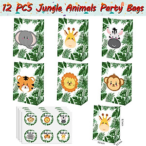 Jungle Safari Party Favors Set 84 PCS Wild Animals Theme Masks Sticker Keychains Straws Slap Bracelets Bubble Sticks Gift Bags for Kids Birthday Party Baby Shower Goodie Bag Fillers Jungle Safari