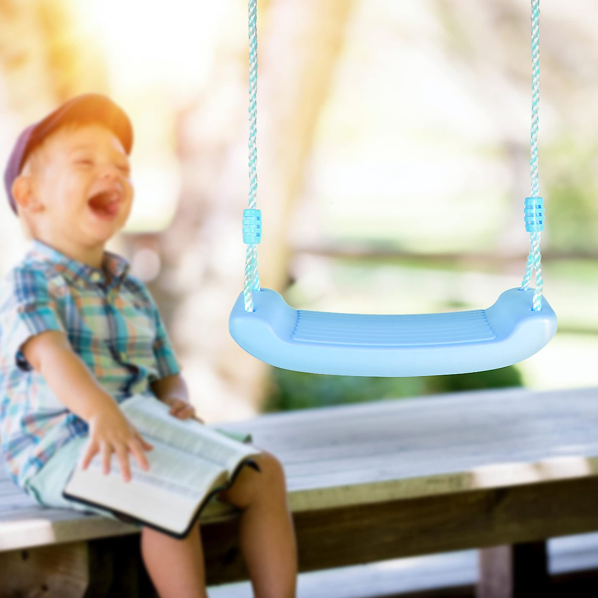 Plastic Swing Seat with Rope, Kids Tree Swings for Swing Set, Great for Backyard,Outdoor,Indoor,Playground,Sky Blue for Boy