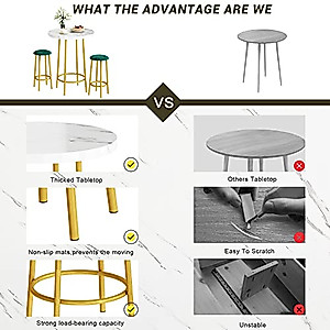 Hooseng Bar Table Set, 3 Pieces Round Dining Table Set with Counter Height Faux Marble Table and 2 Stools, Space Saving Bar Table and Chairs Set for Breakfast Nook Apartment Cafe Small Space, Green