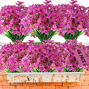 16 Bundles Artificial Plants for Outdoors UV Resistant No Fade Fake Plastic Flowers Decoration Faux Plastic Greenery Garden Indoor Home Yard Kitchen Office Wedding Porch Window Box Decor (Purple) .