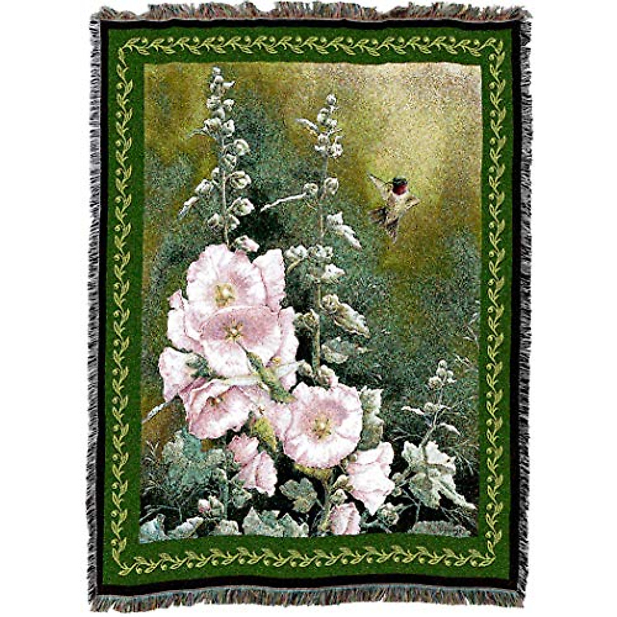 Pure Country Weavers Hollyhock Hummer Blanket by Catherine McClung - Hummingbird Bird Garden Floral Gift Tapestry Throw Woven from Cotton - Made in The USA (72x54)