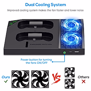 Cooling Fan with Charging Stand for Xbox Series S Console and Controller, Dual Charger Dock Accessories with 2 x 1400mAh Rechargeable Battery and Cover, Headphone Mount for Xbox Series S, Black