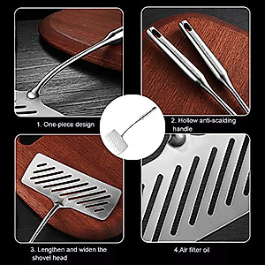 Steak Spatula, Wide Stainless Steel Shovel Slotted Fried Fish Steak Spatula with Long Handle, Grilling Turner for Burgers Fish & BBQ(silver)