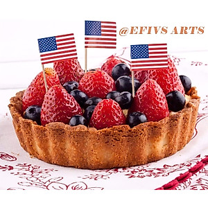 Efivs Arts 100 Pcs 4th of July American Toothpick Flag Toppers Cake Decorations Independence Day Patriotic Cupcake Toppers Picks for Army Graduation Party Supplies