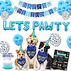 Dog Birthday Party Supplies, Dog Birthday Decorations Boy, Lets Pawty Balloons Banner, Dog Birthday Bandana, Dog Birthday Boy Hat Scarfs