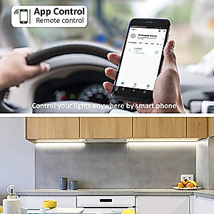 Smart Under Cabinet Lights Work with Alexa Echo, Google ,Siri, LED Light for Kitchen Shelf Counter Lighting with App, Voice Activated Dimmable and Linkable Warm to Cool White (3 Lights Bar Kit)