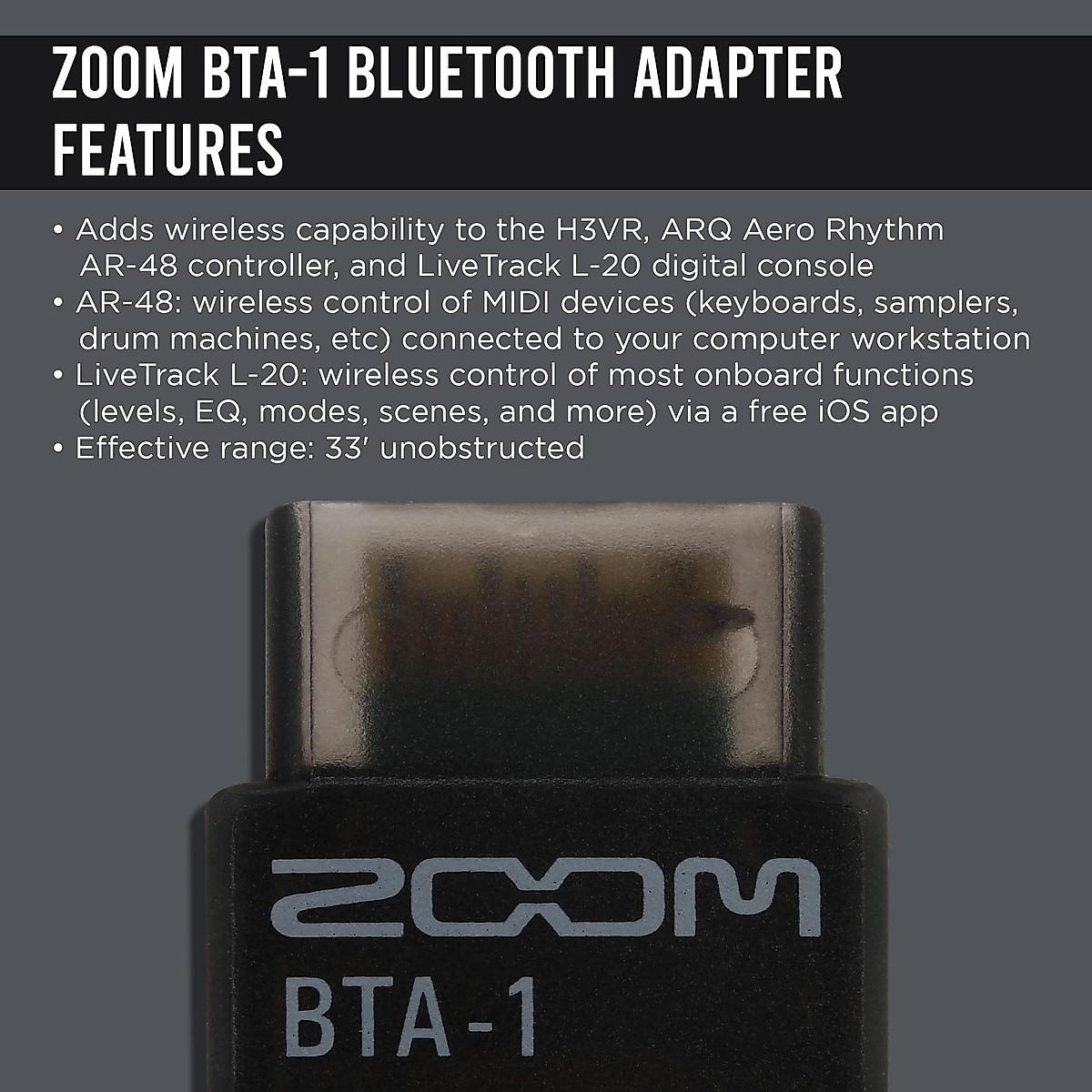 Zoom F3 Professional Field Recorder and BTA-1 Bluetooth Adapter Bundle