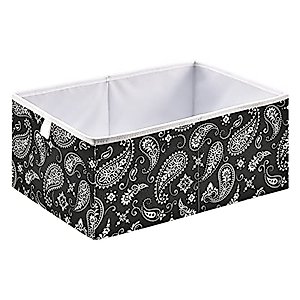 CaTaKu Paisley Vintage Black Cube Storage Bins for Organization, Rectangular Fabric Storage Cubes Storage Bins for Cube Organizer Foldable Storage Baskets for Shelves Living Room