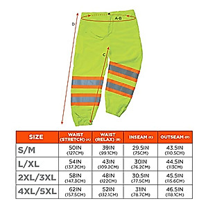 Ergodyne unisex adult Class Two-tone Reflective Safety Pants, Lime, Large-X-Large