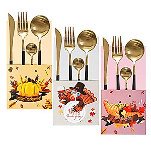 Thanksgiving Silverware Cutlery Holders - Turkey Fall Party Dinner Table Decorations Supplies 24Ct