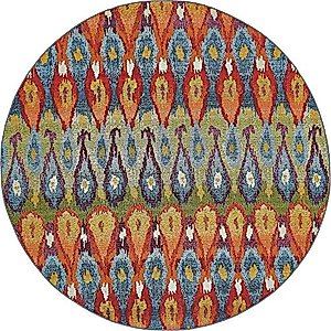 Unique Loom Outdoor Modern Collection Area Rug - Ikat (8' Round, Multi/ Burgundy)