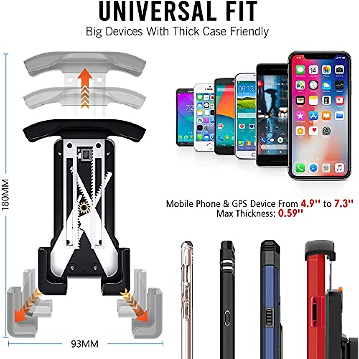 Asunby Bike Phone Holder Motorcycle Phone Mount Motorcycle Handlebar Cell Phone Clamp Scooter Phone Clip for iPhone 14 Plus / Pro Max, 13 Pro Max, S9, S10 and More 4.7" - 6.8" Smartphones