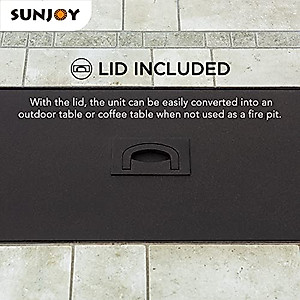 Sunjoy 40" Propane Fire Pit for Outside Rectangular Ceramic Tile Table Top Gas Smokeless Fire Pits Table with Lid and Lava Rocks