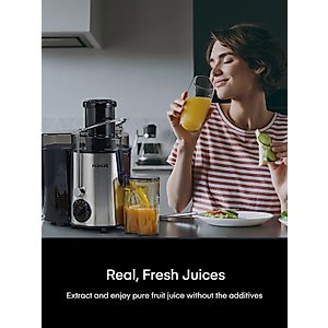 Juicer Machines, 600W Centrifugal Juicer with Wide Mouth 3” Feed Chute for Whole Vegetable and Fruit with 3-Speed Setting, Easy to Clean, BPA Free, High Yield Juice, Juice Recipe Included