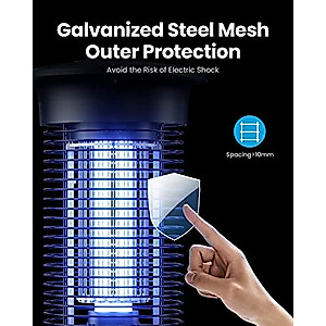 Gaiatop Bug Zapper Outdoor, 4000V 18W Mosquito Zapper Outdoor with 5ft Power Cord, Waterproof Electric Insect/Fly Trap Zapper Killer for Home Backyard Garden Patio - Black