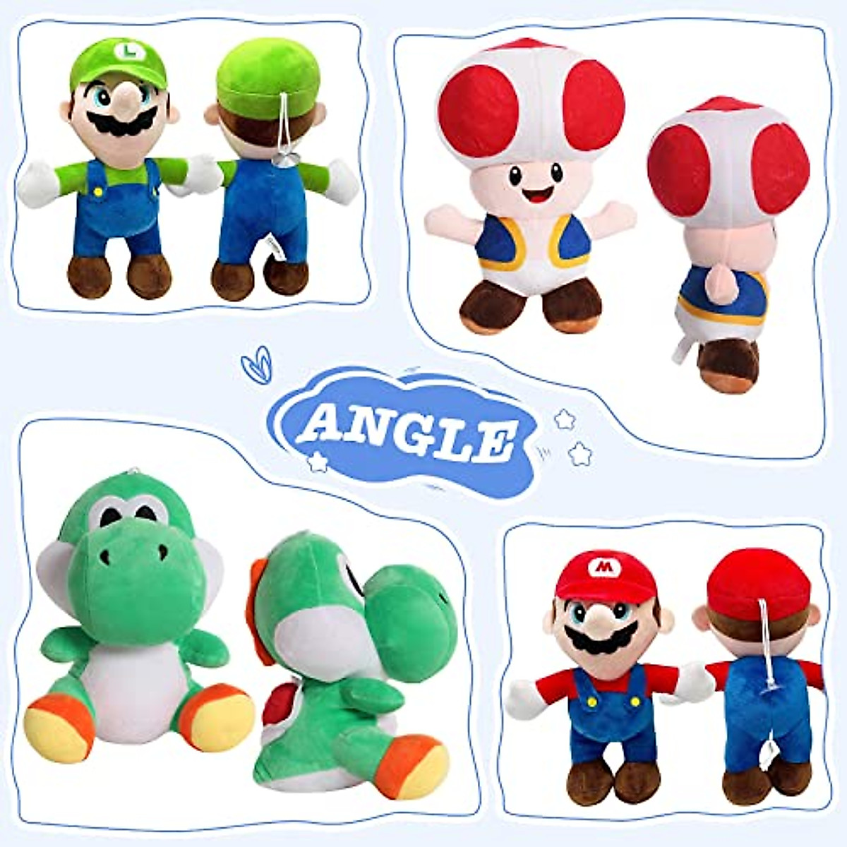 XIYASAVI Mario All Star Collection,Mario Plush Toys and Luigi Stuffed Plush Toys,Yoshi and Toad Stuffed Plush Toys,Set of 4 Plushies Doll 9.8 inches