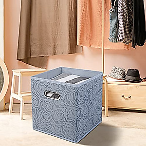 Lucky Monet 3 Pack Rose Pattern Storage Cubes Foldable Fabric Storage Bin Set with Handles Collapsible Storage Box Basket Closet Organizer Drawer (11"×11", Gray)