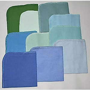 1 Ply 12x12 Inches Set of 10 Solid Flannel Paperless Towels Blues and Greens