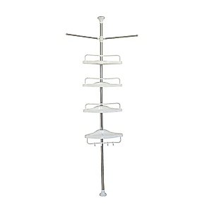 LiFuJunDong 4 Tier Corner Shower Caddy Tension Pole, Shower Organizer Tension Pole Shower Basket Shelves Adjustable Height Adjustable Shower Caddy for Bathtub