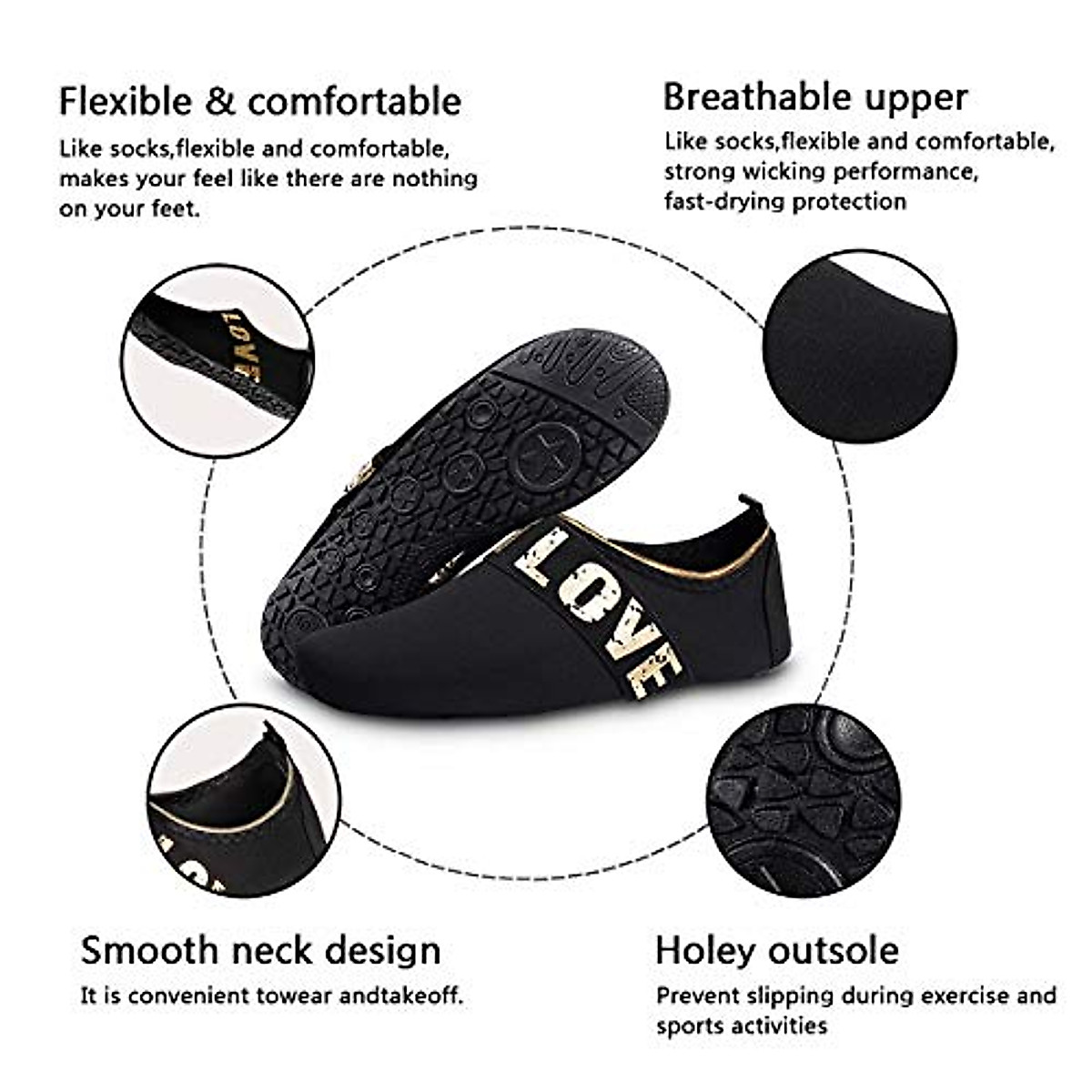 Water-Shoes-Swim-Shoes Quick-Dry Barefoot Aqua-Socks-Beach-Shoes for Pool Yoga Surf for Women-Men(Gold/Black-34/35)