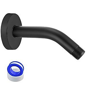 Voolan Shower Arm with Flange and Teflon Tape, Extension Shower Head Arm for Bathroom Fixed Shower Head, Solid Stainless Steel, Wall Mounted (6 Inch,Black)