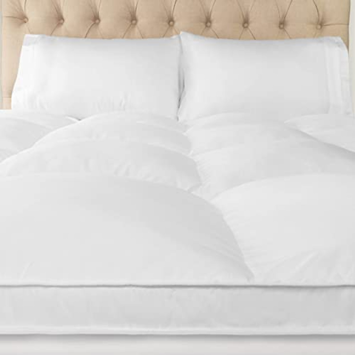 Superior Mattress Topper, Down Alternative 2 Inch Deep Sized Bed Pillow Top, Comfort Pad, Fluffy Mattress-Topper Protector, Plush Cooling Extra Soft Hotel Sleep All-Season, Queen, White