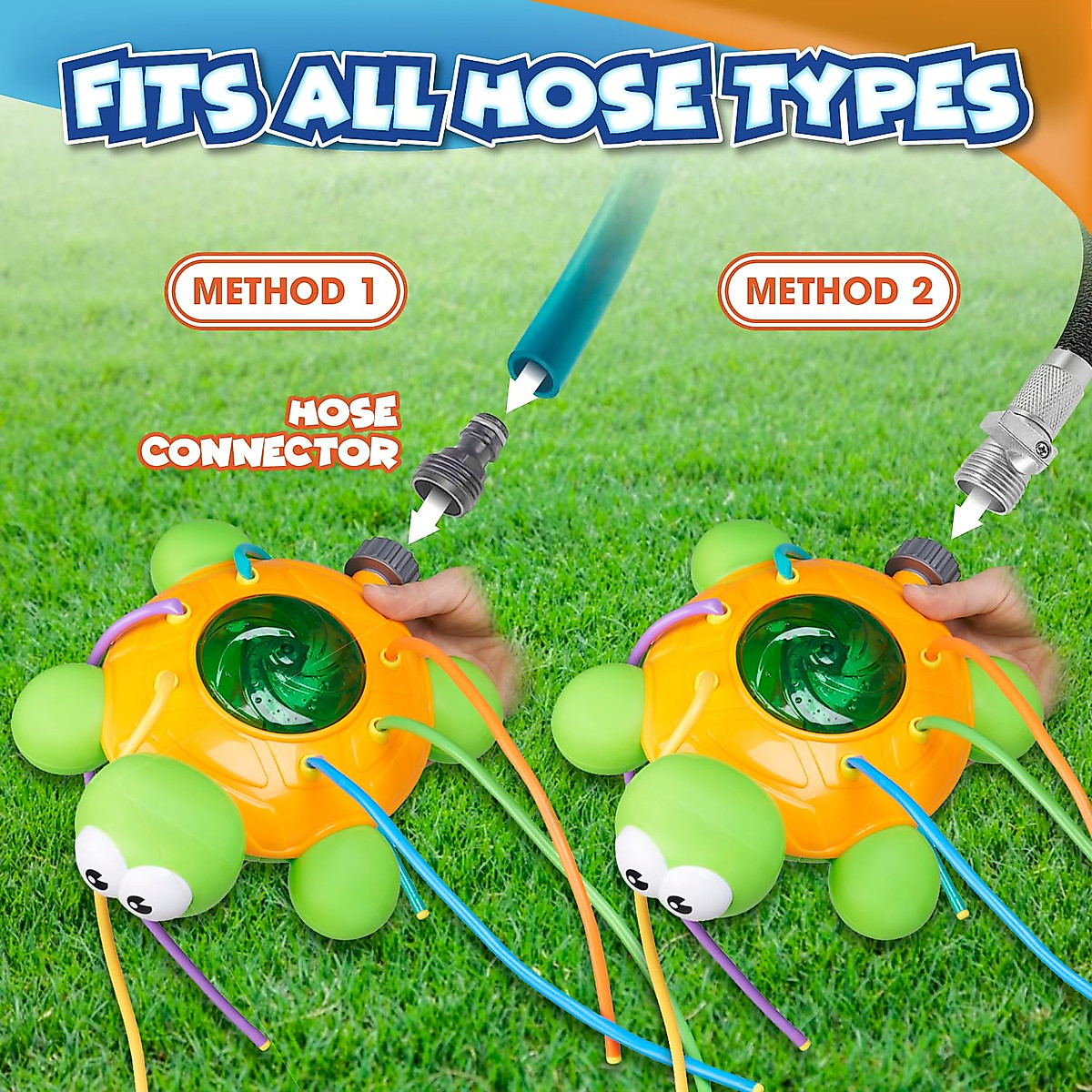 Chuchik Water Sprinkler for Kids, Toddler Outdoor Toys - Backyard Spinning Turtle Kids Sprinkler Toy - Summer Toys Splashing Fun - Sprays Up to 8ft High - Attaches to Garden Hose, Kids Outdoor Toys