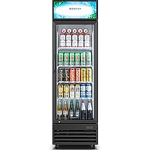 BODEGACOOLER Commercial Merchandiser Refrigerator, Glass Door Display Refrigerator,Upright Beverage Display Cooler with Soft LED Light, Adjustable Shelves and Drink Organizers, 9 Cu. Ft,Black
