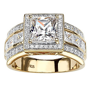 PalmBeach Yellow Gold-plated Sterling Silver Princess Cut Cubic Zirconia Halo Engagement Ring Sizes 6-10 Size 9