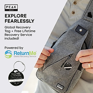 Peak Gear Travel Sling Bag. Compact Crossbody Bag | Lighter and Smaller than a Backpack | Lifetime Lost & Found ID Tag | Gray