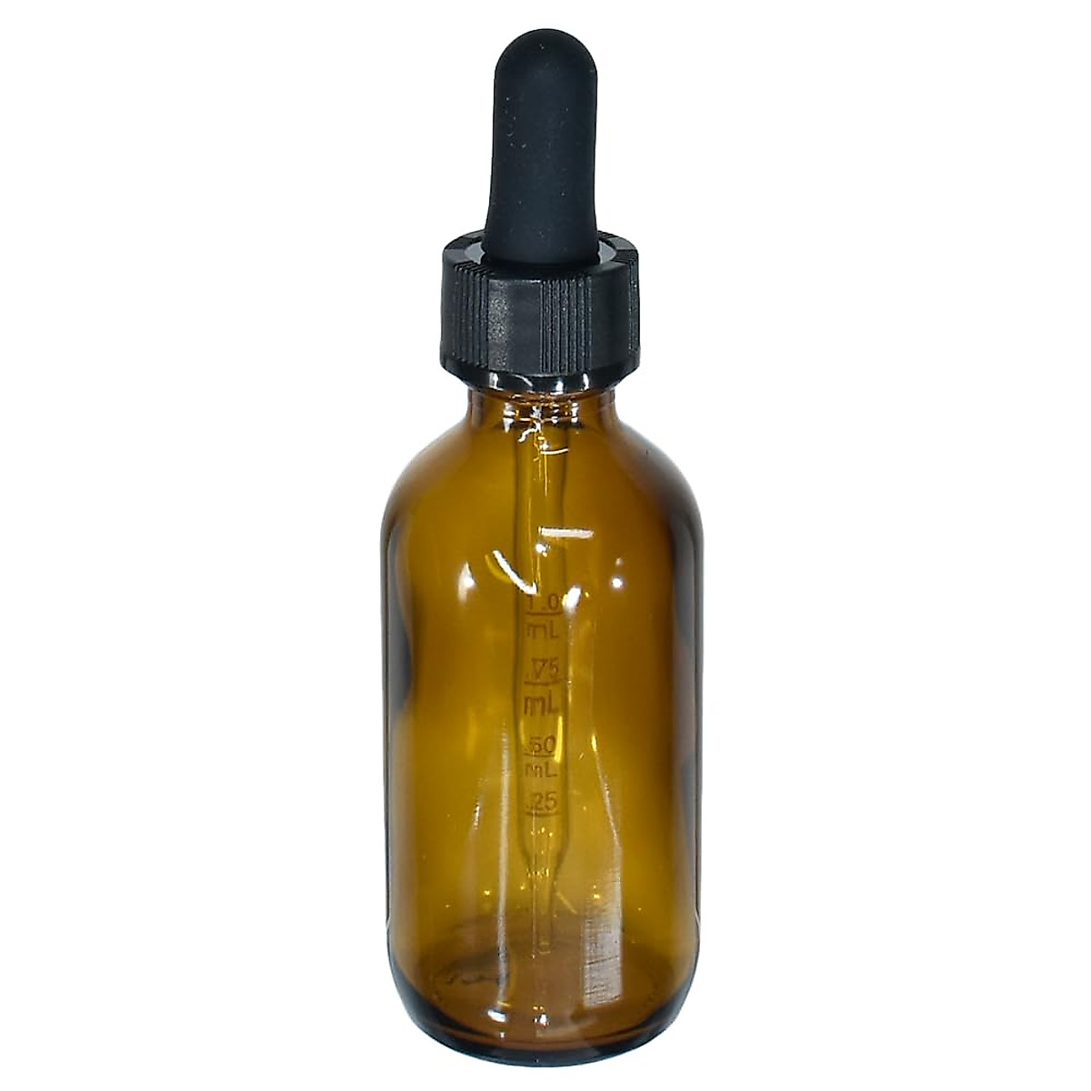 (Pack of 80) 2 oz. Amber Boston Round with Graduated Black Glass Dropper