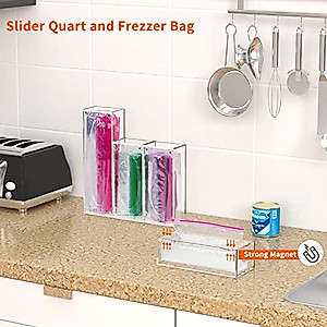 FEMELI Food Bag Storage Organizer, Acrylic Kitchen Drawer Baggie Box, Compatible with Gallon, Slider Quart, Freezer, Sandwich, Snack, Variety Size Bags, 4 separate Pack(Clear)