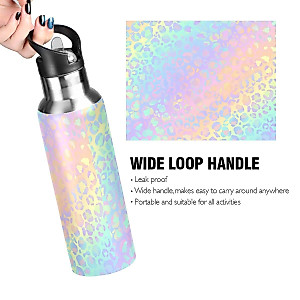 Glaphy Rainbow Leopard Print Water Bottle with Straw Lid, BPA-Free, 32 oz Water Bottles Insulated Stainless Steel, for School, Office, Sports