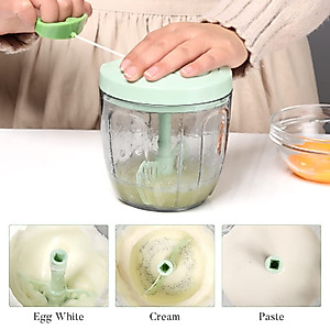 Ourokhome Manual Food Processor Vegetable Chopper, Portable Hand Pull String Garlic Mincer Onion Cutter for Veggies, Ginger, Fruits, Nuts, Herbs, etc., 900ml, Green