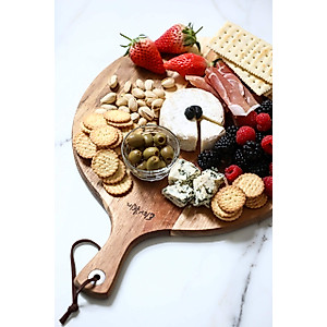 Elevkin Round Cutting Board, Acacia wood cutting board for kitchen, Charcuterie Boards and Cheese Serving Platter for Meat, Bread and Crackers, Deviled Egg Plates & Pizza Peel for Party, 12 x 16 inch
