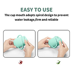 Adocham 100% Silicone Baby Cup With Straw & 2 Handles,Food Grade Toddler Infant Sippy Training Cups Spill Proof,BPA-Free,6 Months+,5oz (Cyan)