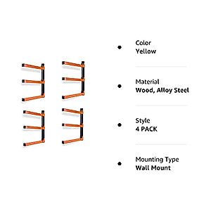 Ultrawall Wall Mount Wood Organizer and Lumber Storage Metal Rack with 3-Level - Indoor & Outdoor Use, 4 Pack