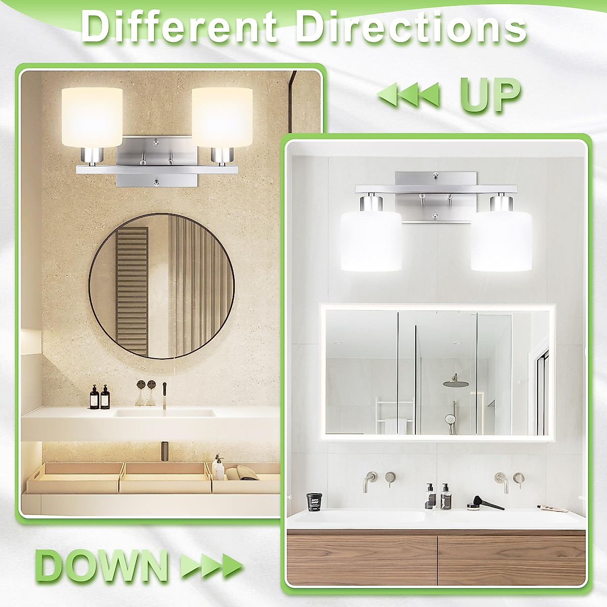 CANMEIJIA 2-Light Bathroom Vanity Light Fixtures Brushed Nickel, Morden Vanity Wall Scones Lighting for Bedroom Living Room, Vanity Lights with Milky White Glass Shades, E26 Socket, Bulbs Not Included