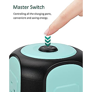 Power Strip Tower Surge Protector, SUPERDANNY Desktop Charging Station, 10 Ft Extension Cord, 9 Outlets, 4 USB Ports, 1080 Joules, 3-Prong, Grounded, Multiple Protections for Home, Office, Blue