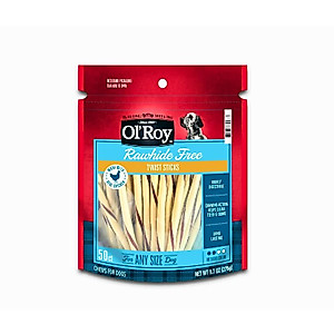 Ol-Roy Rawhide Free with Real Chicken Dry Twist Sticks for Dogs - 50 Count (Pack of 1)