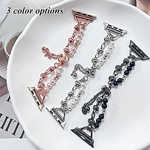 Maymosa Beaded Bracelet Compatible for Apple Watch Band Series Ultra Se 8 7 6 5 4 3 2 1 Pearl Stainless Steel Metal Handmade Beaded Strap 38mm 40mm 41mm, Adjustable Replacement Strap for Women